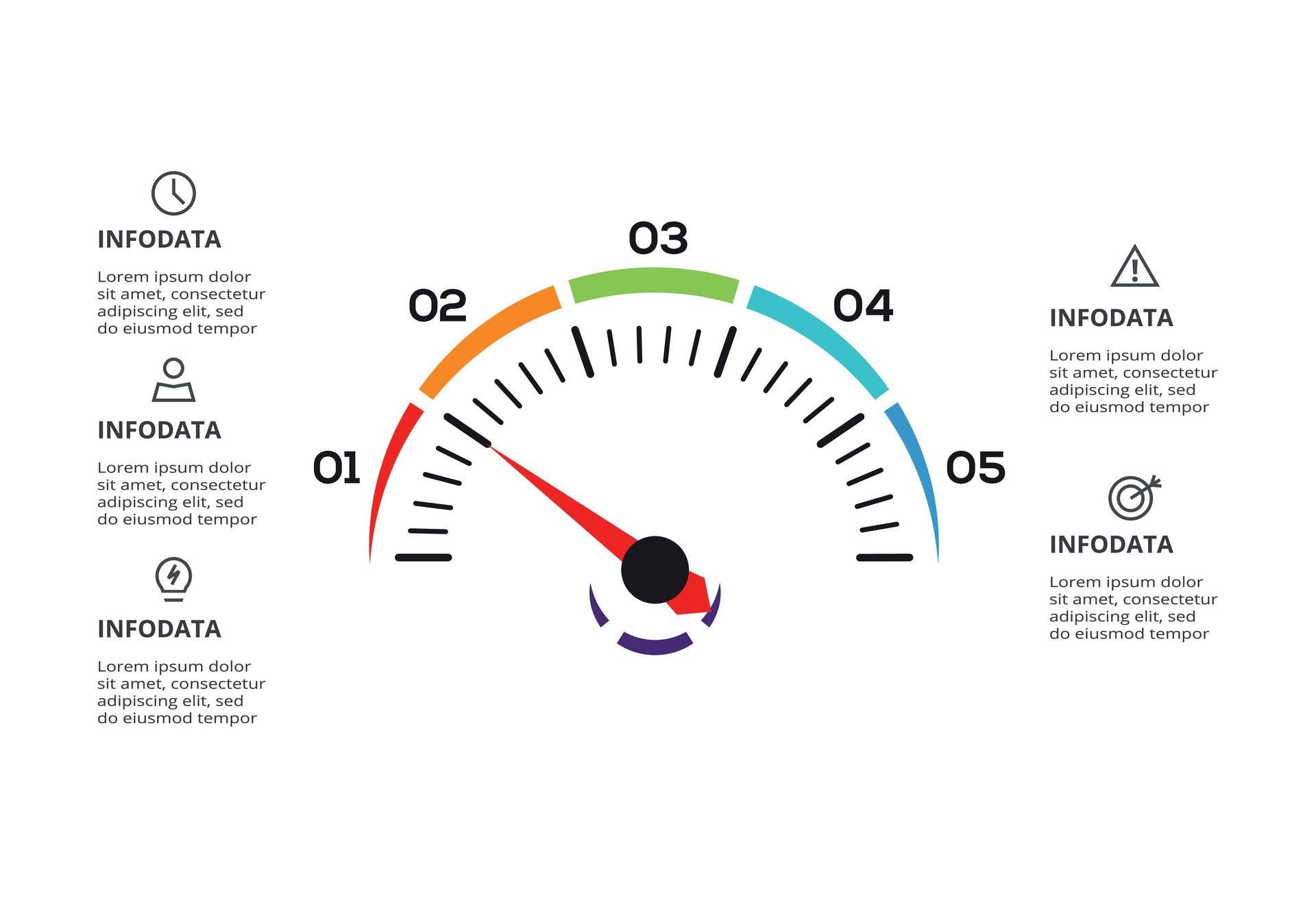 Speedometer infographic with 5 elements template for web, business ...