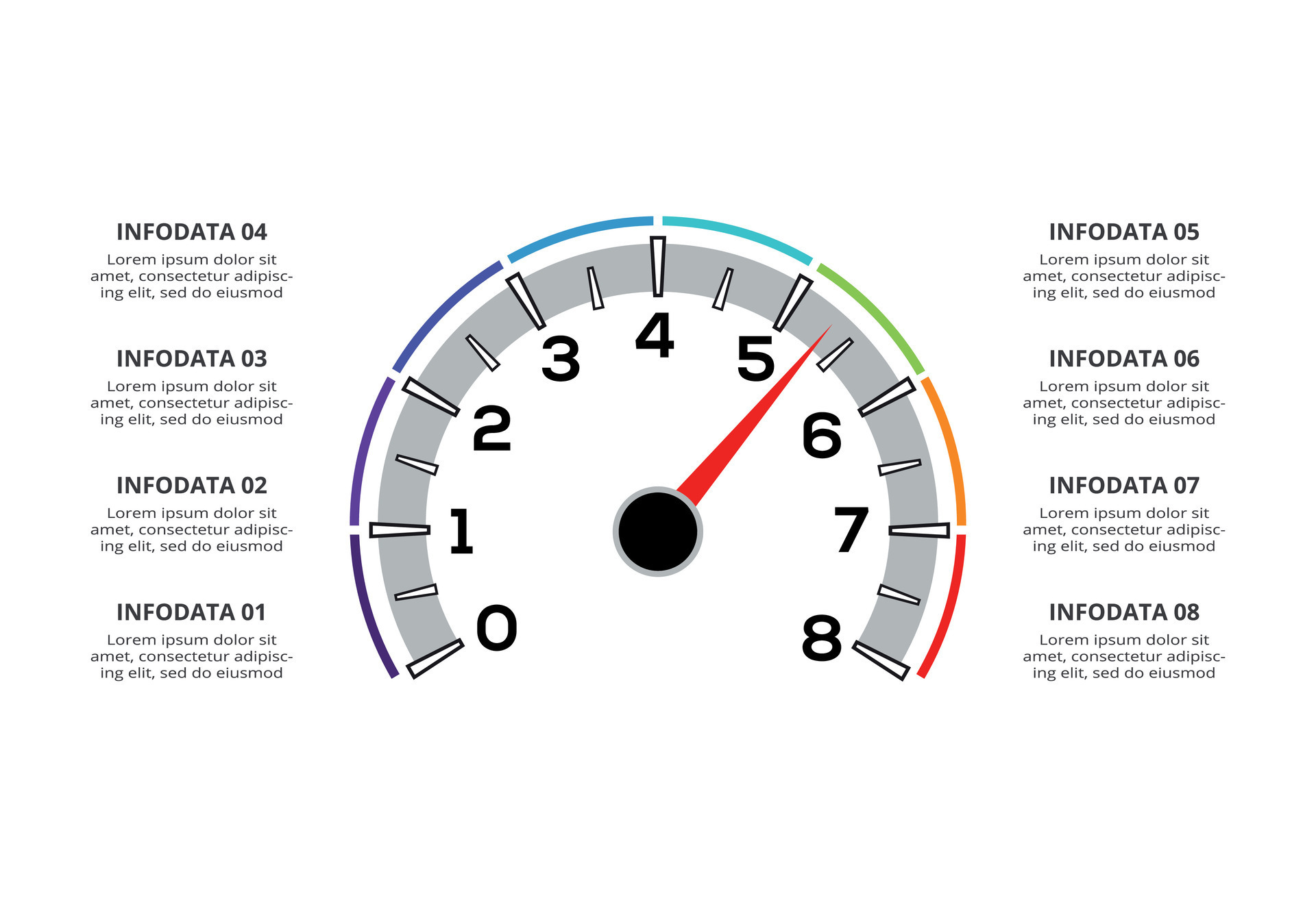 Speedometer infographic with 8 elements template for web, business ...