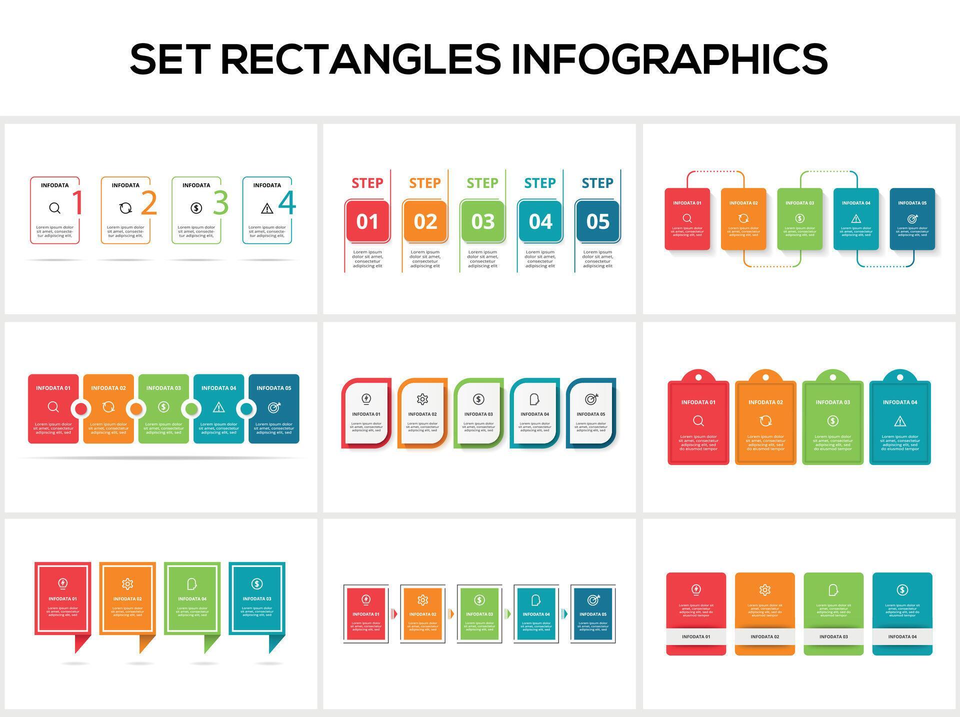 Set rectangles infographics with 4, 5 steps, options, parts or ...