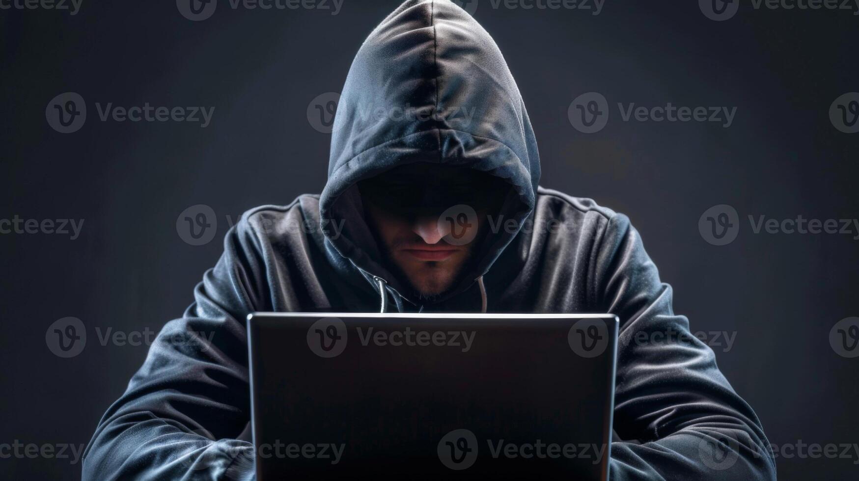 Hacker coding virus ransomware using laptop. Cyber attack, system breaking and malware concept ...