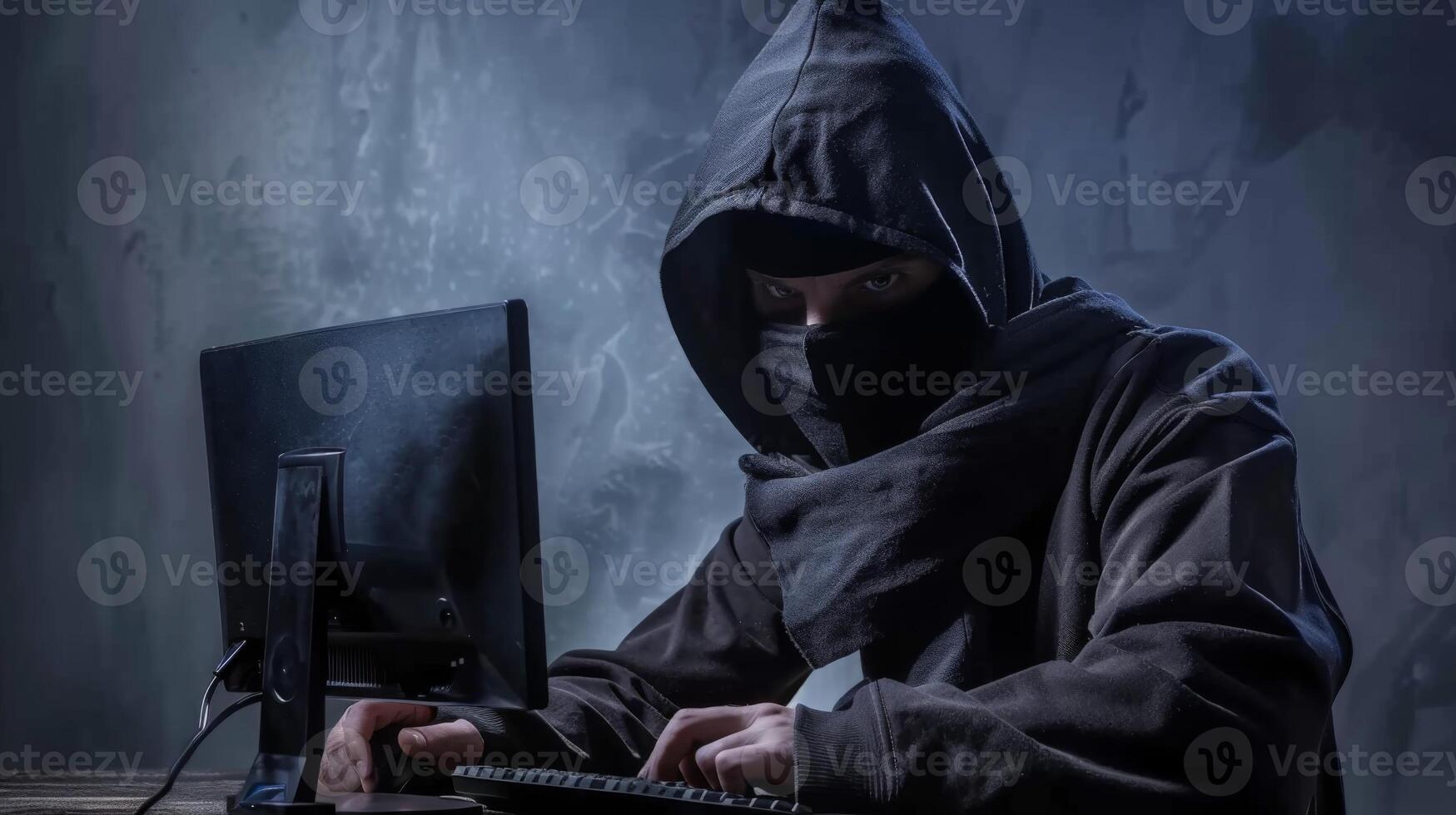 Hacker coding virus ransomware using computer. Cyber attack, system breaking and malware concept ...