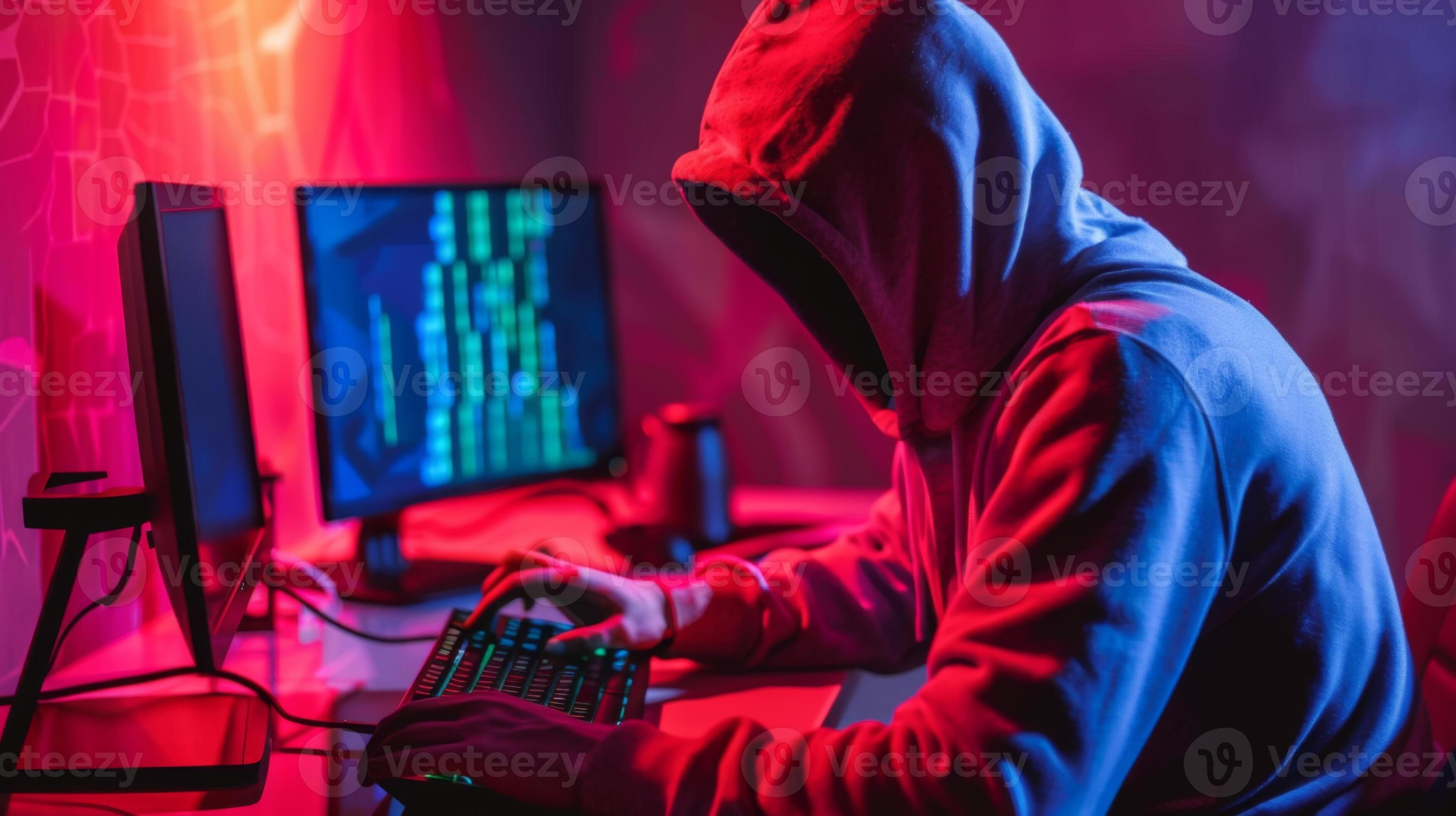 Hacker Coding Virus Ransomware Using Computers Cyber Attack System Breaking And Malware
