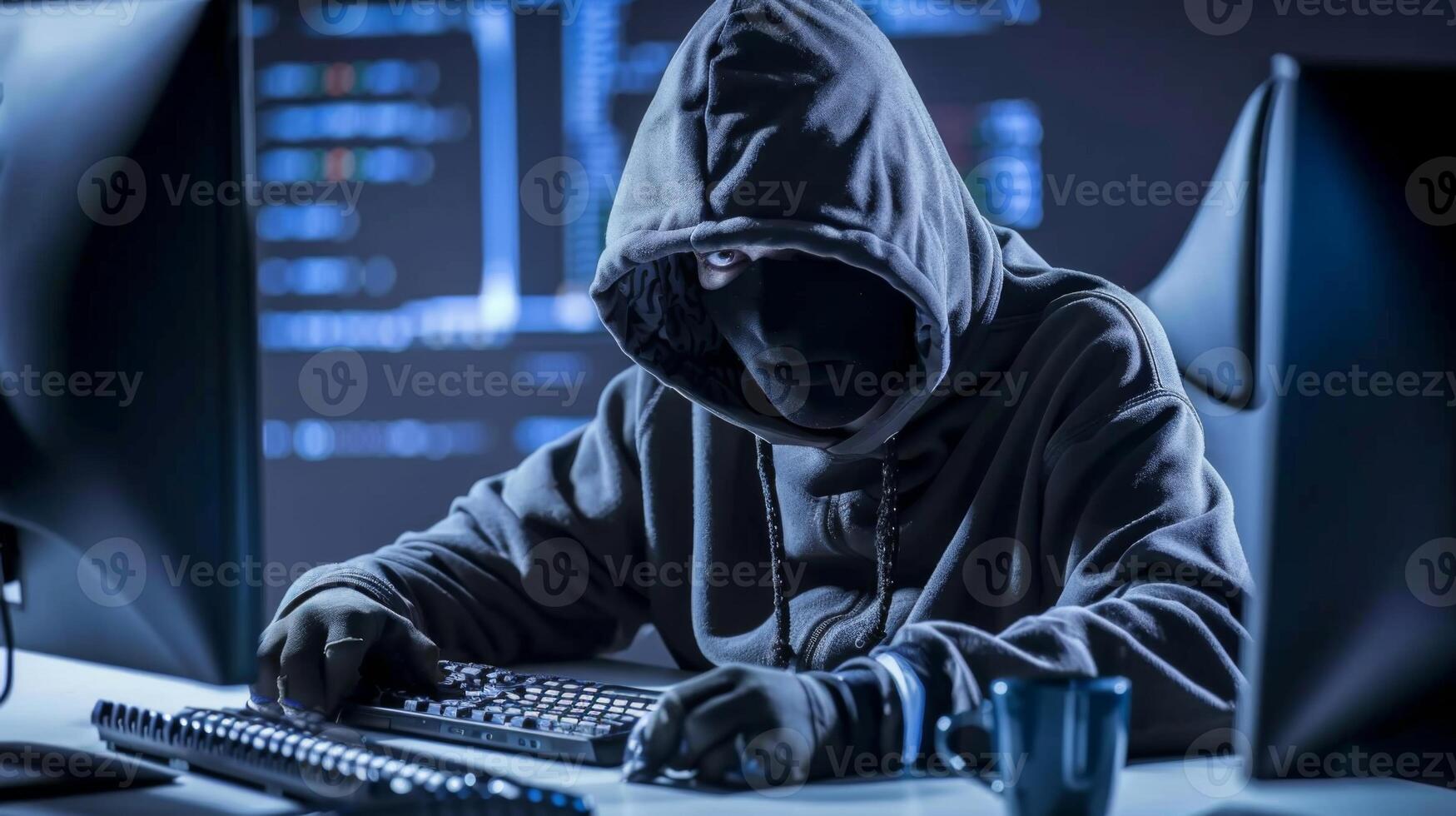 Hacker coding virus ransomware using computer. Cyber attack, system breaking and malware concept ...