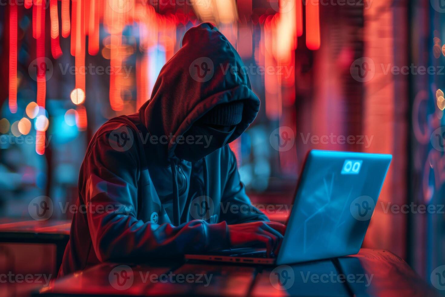 Hacker coding virus ransomware using laptop. Cyber attack, system breaking and malware concept ...