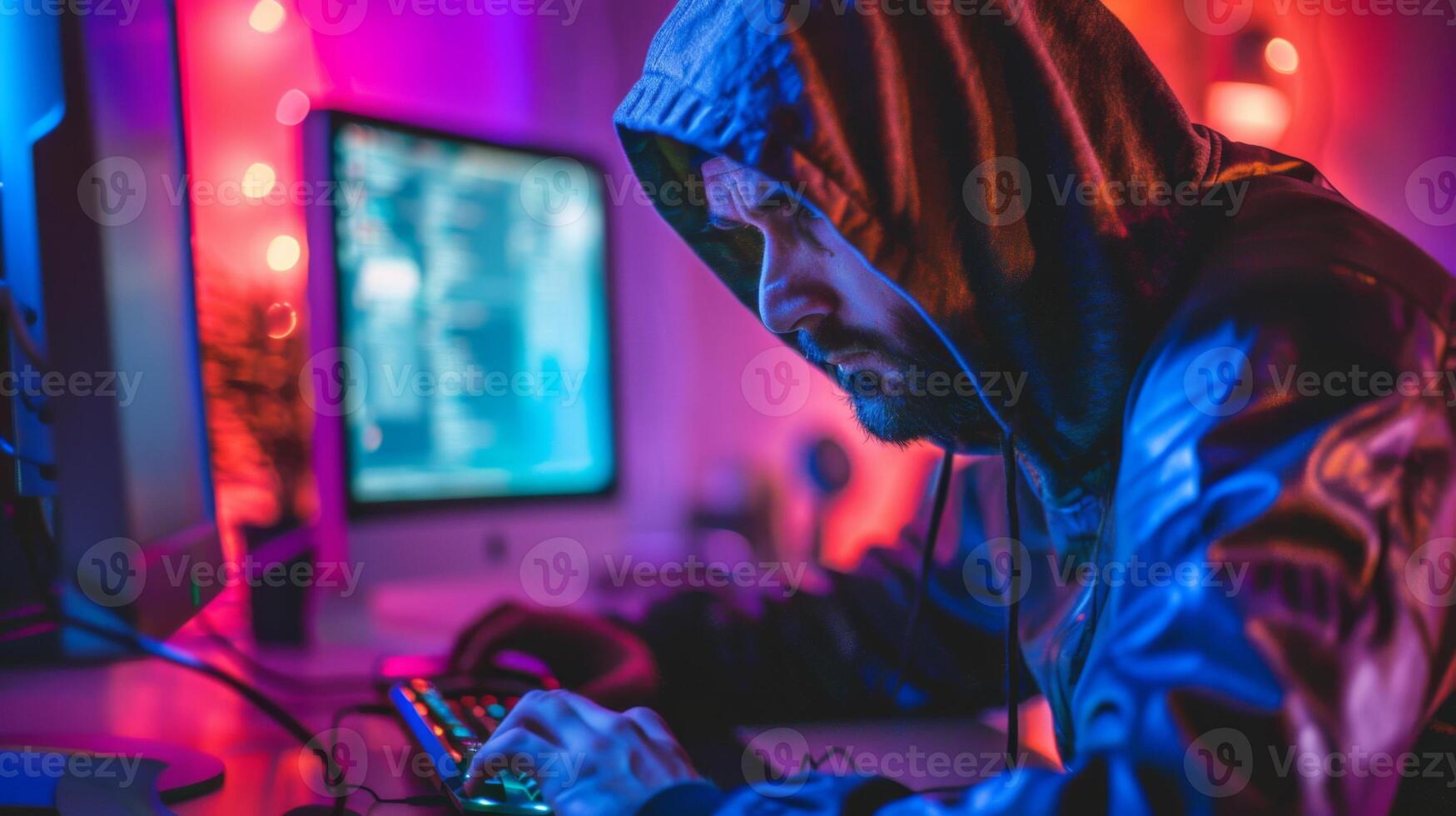 Hacker coding virus ransomware using computer. Cyber attack, system breaking and malware concept ...