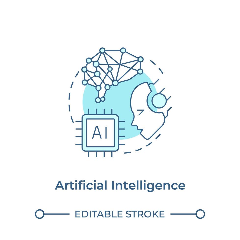 Artificial intelligence soft blue concept icon. Cognitive computing. Machine learning technology ...