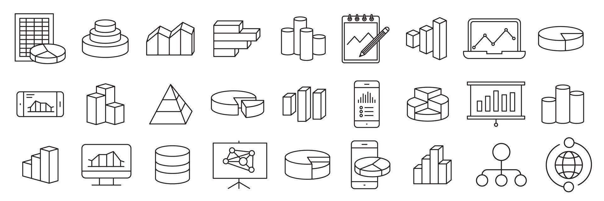 Analysis, Statistics line icons. Chart, Report and Service signs. Data and Presentation symbols ...