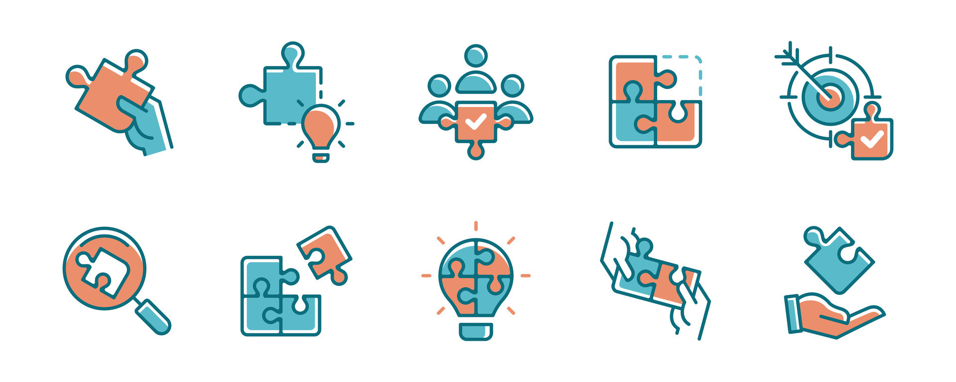 business teamwork solution puzzle challenge icon set problem solving ...