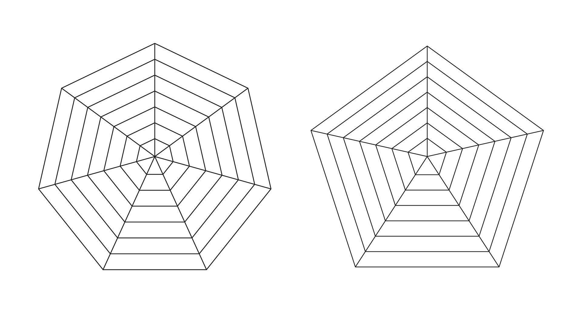 Pentagon, heptagon radar, spider diagram templates. Spider mesh icon ...