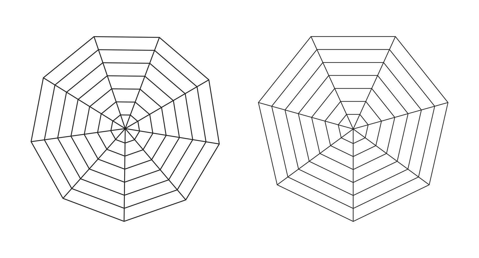 Radar or spider diagram template. Blank radar chart. Polygon, nonagon ...