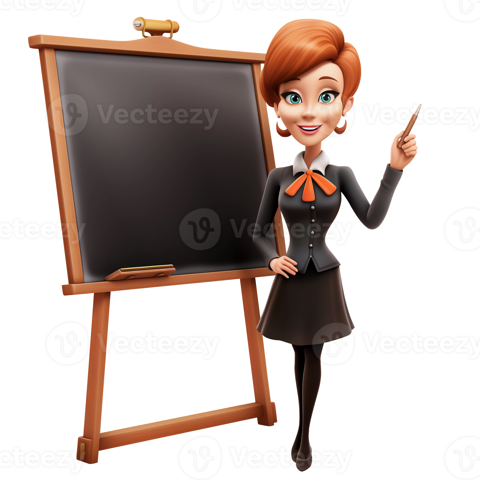 3d Cartoon Style Illustration Of A Female Teacher Standing In Front Of School Blackboard Cute