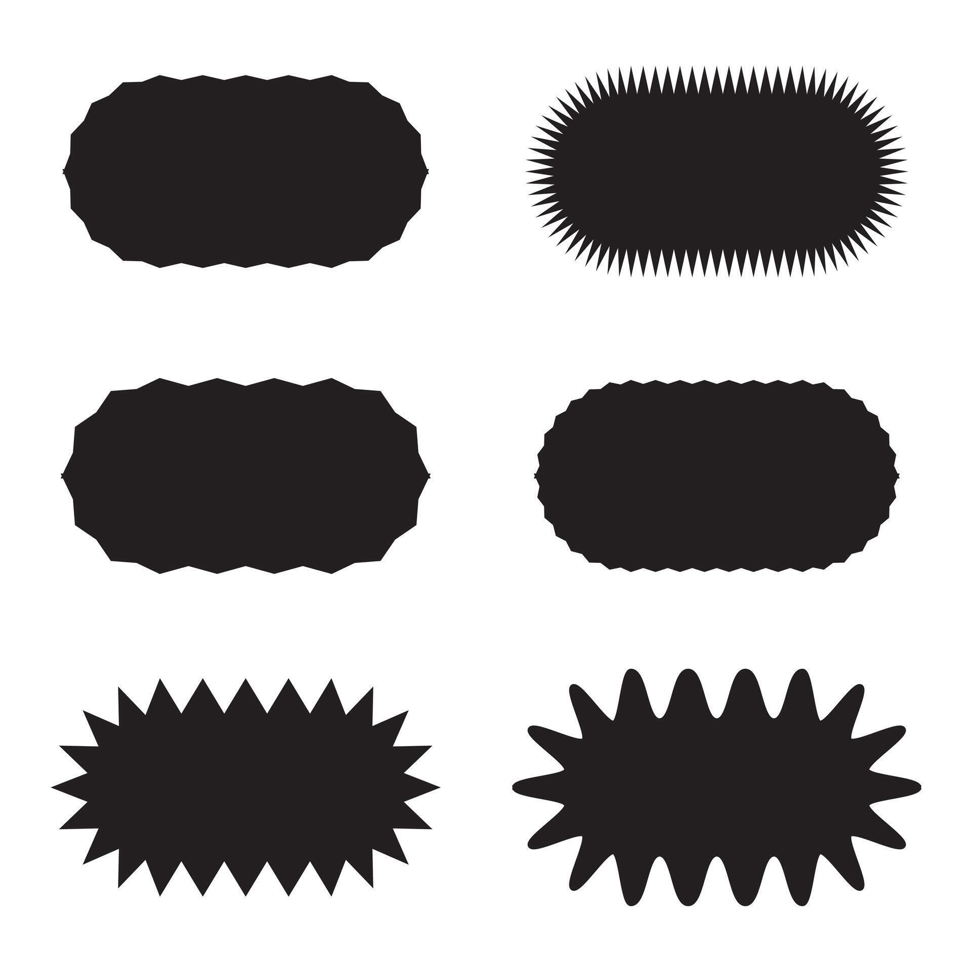 set of 6 Wavy Edge rounded Rectangle shape icon. frame with zigzag edge. 6 rectangular shapes ...