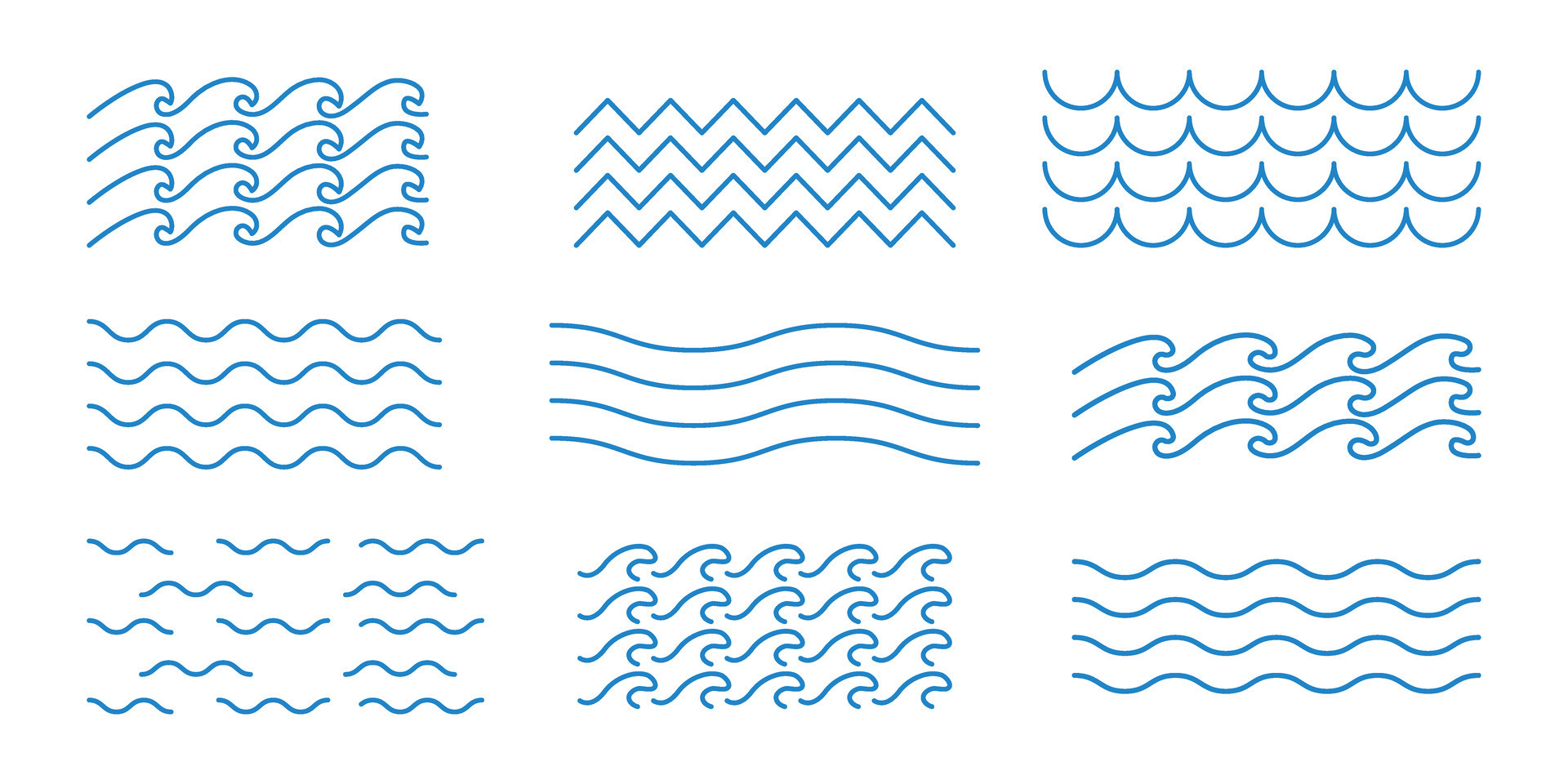 Blue Wave Line And Wavy Zigzag Seamless Pattern Lines Isolated On White Background Water Waves