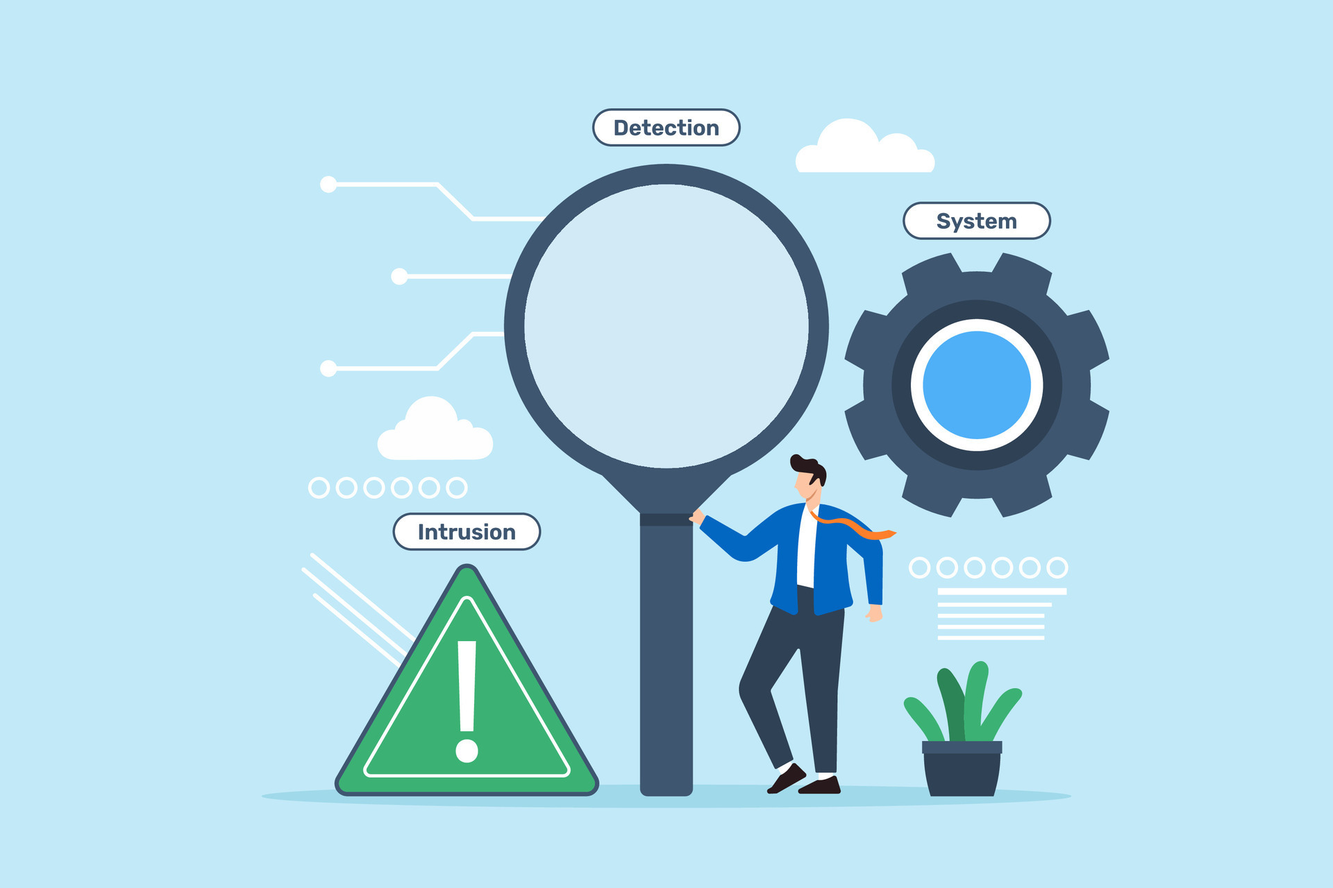 Flat Illustration Of Man Deploying Intrusion Detection Systems