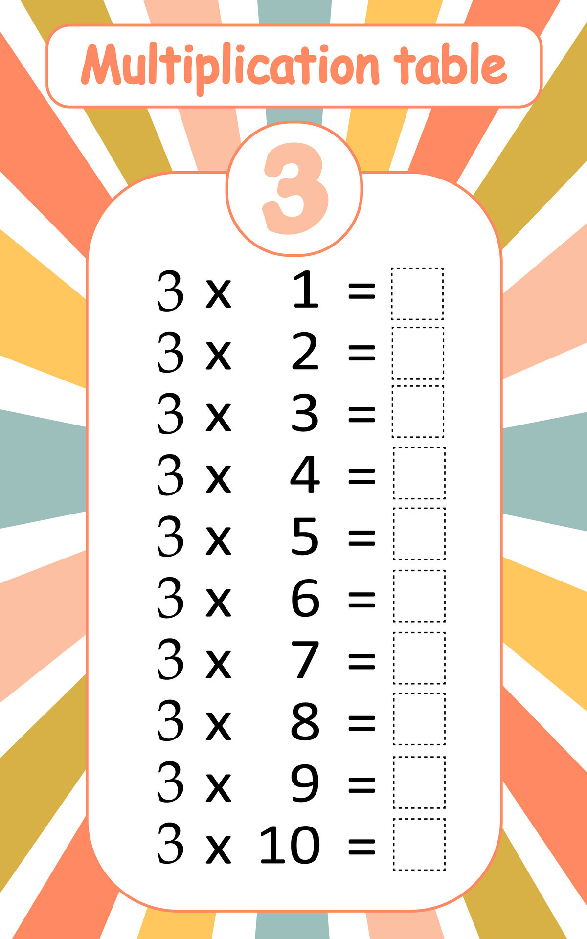 Multiplication table by 3 with a task to consolidate the knowledge of ...