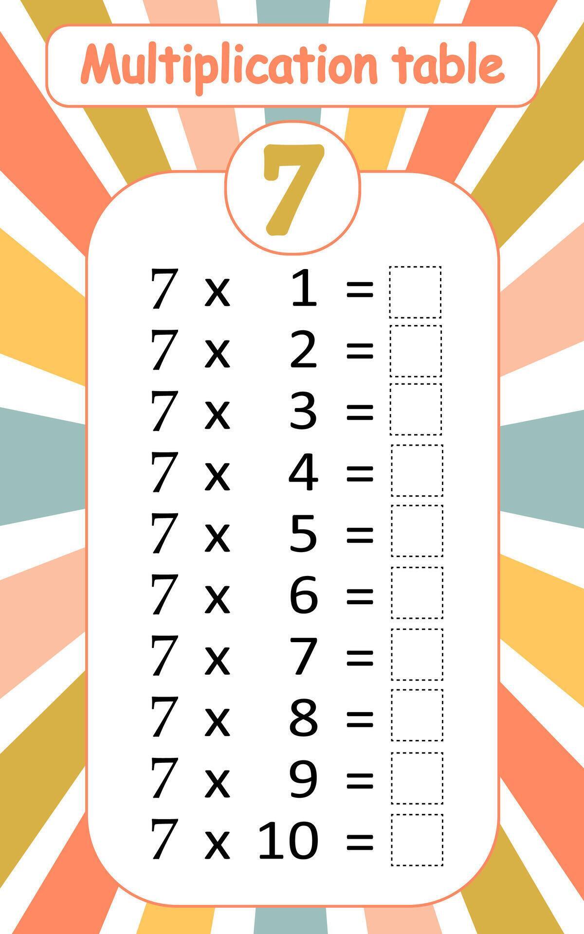 Multiplication table by 7 with a task to consolidate the knowledge of ...