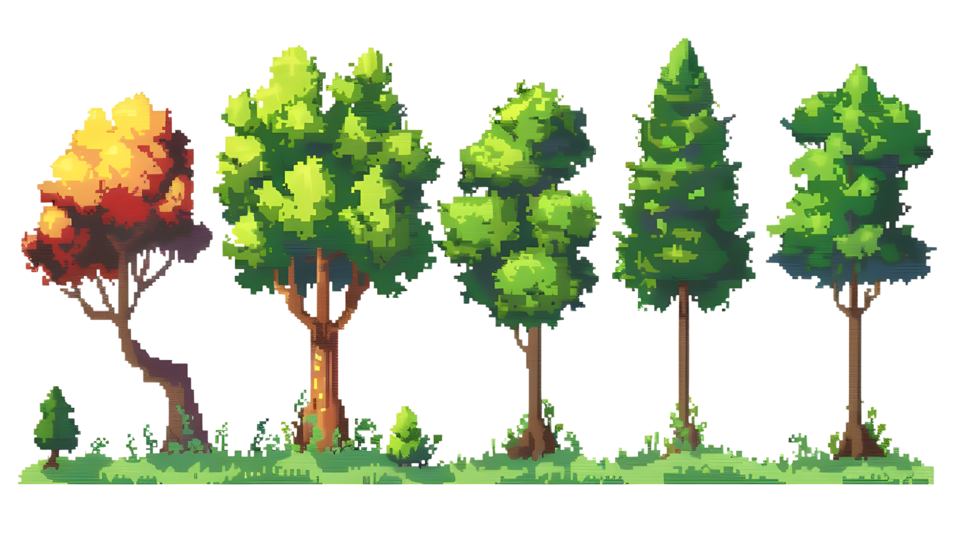 Set of different Pixel art trees Isolated on transparent background 48045005 PNG