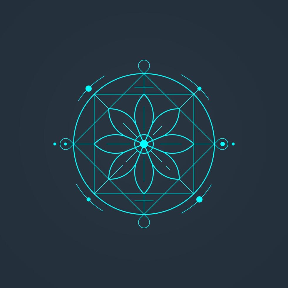 Sacred Geometry Floral Design Intricate Thin Lines On Dark Background With Symmetrical Pattern