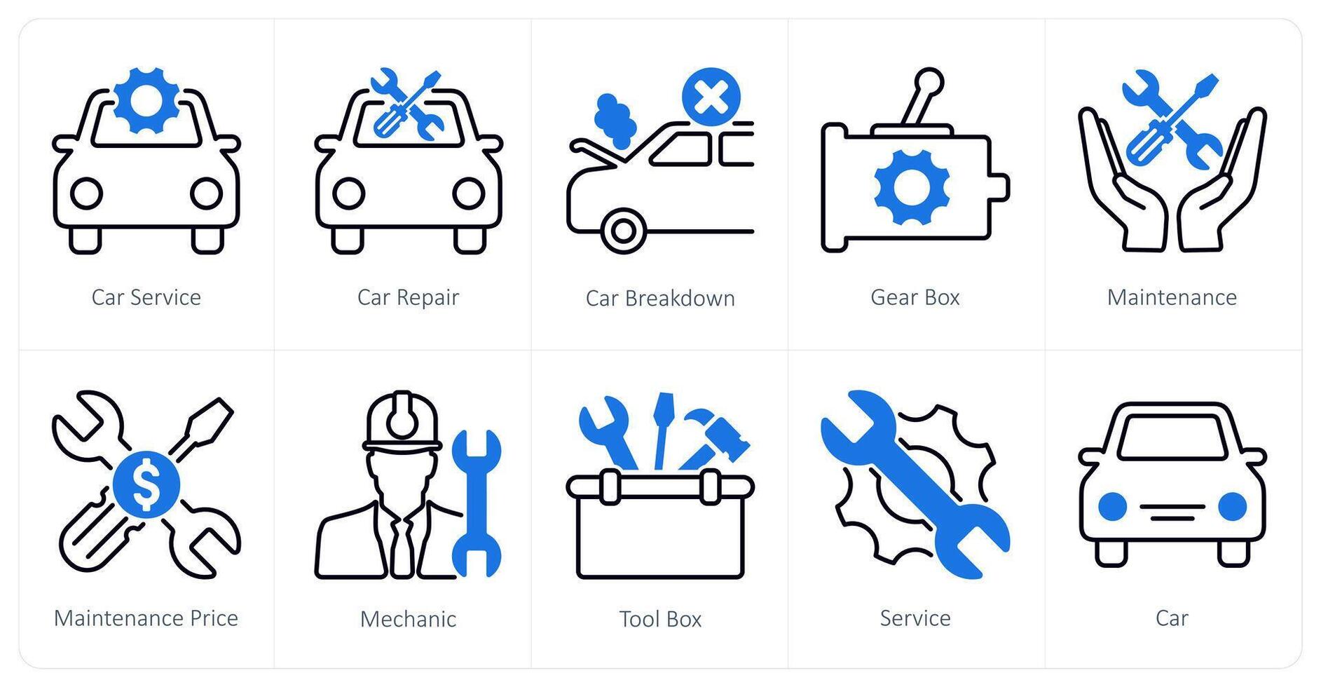 A set of 10 Car icons as car service, car repair, car breakdown ...
