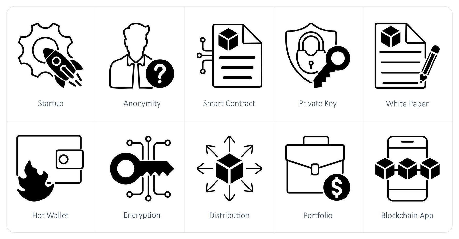 A Set Of 10 Blockchain Icons As Startup Anonymity Smart Contract 48048395 Vector Art At Vecteezy