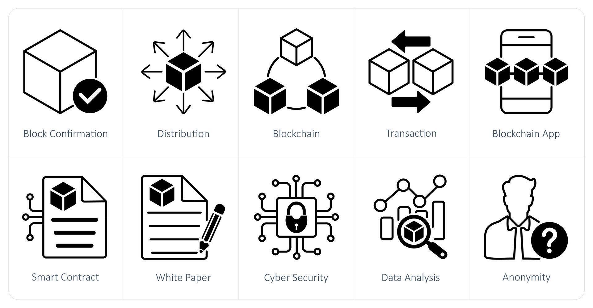 A Set Of 10 Blockchain Icons As Block Confirmation Distribution