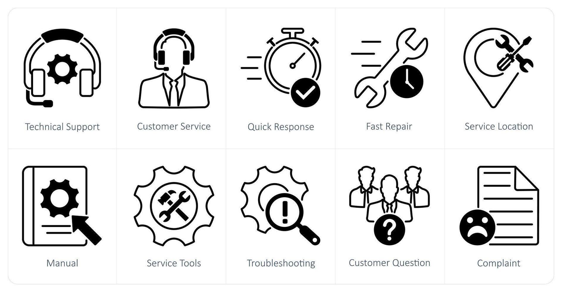 A set of 10 Customer Service icons as technical support, customer service, quick response ...