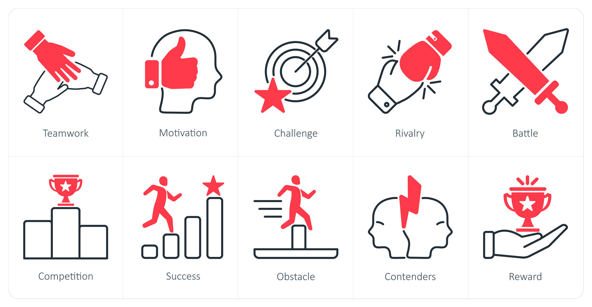 A set of 10 Challenge icons as teamwork, motivation, challenge 48048573 ...