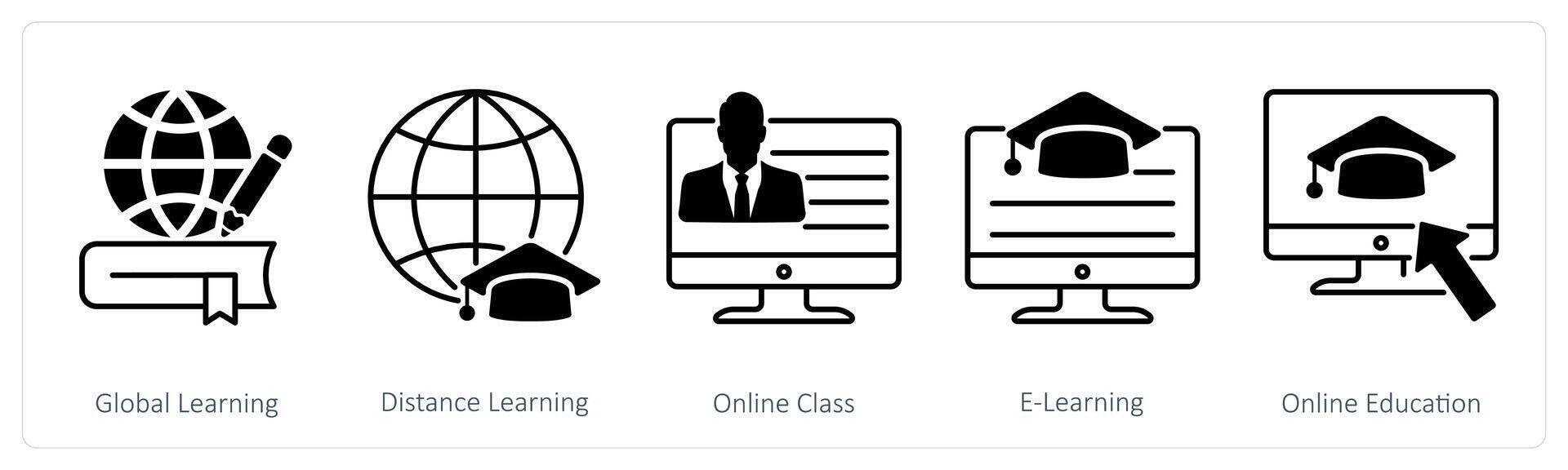 A set of 5 School and Education icons as global learning, distance ...