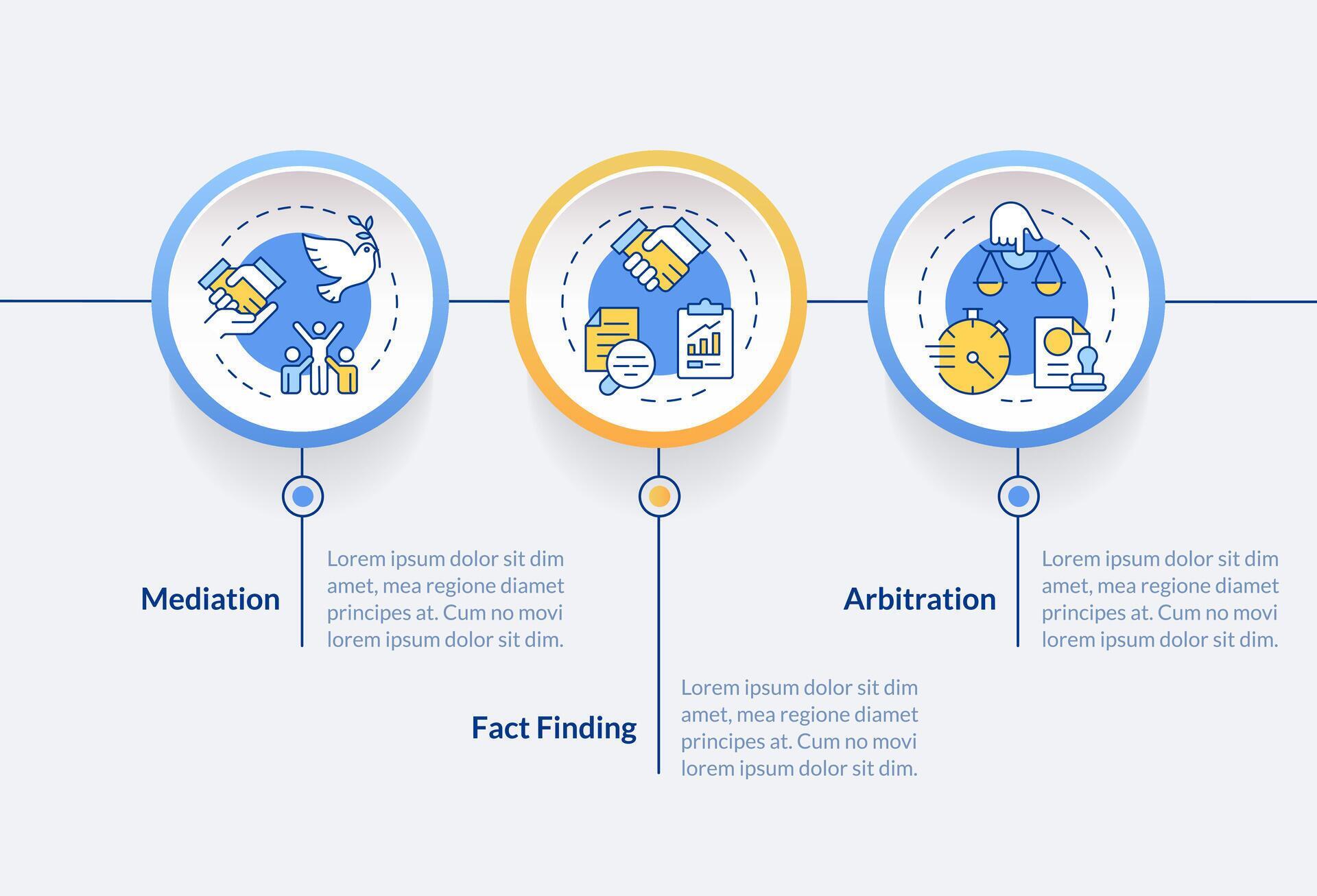 Collective bargaining problem solving circle infographic template. Data ...