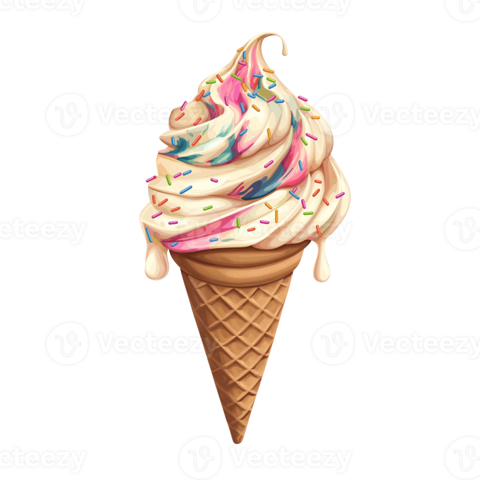 A Soft Serve Ice Cream Cone With Rainbow Swirls And Sprinkles 48053501 Png