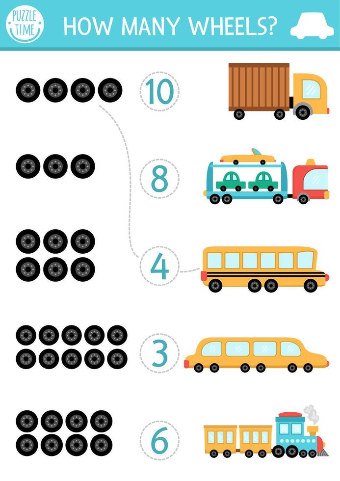 Match the numbers transportation game with vehicles. City transport ...