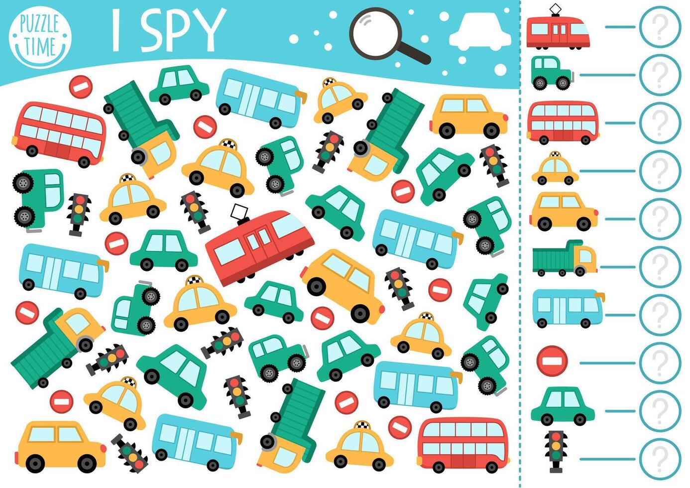 Transportation I spy game for kids. Searching and counting activity ...