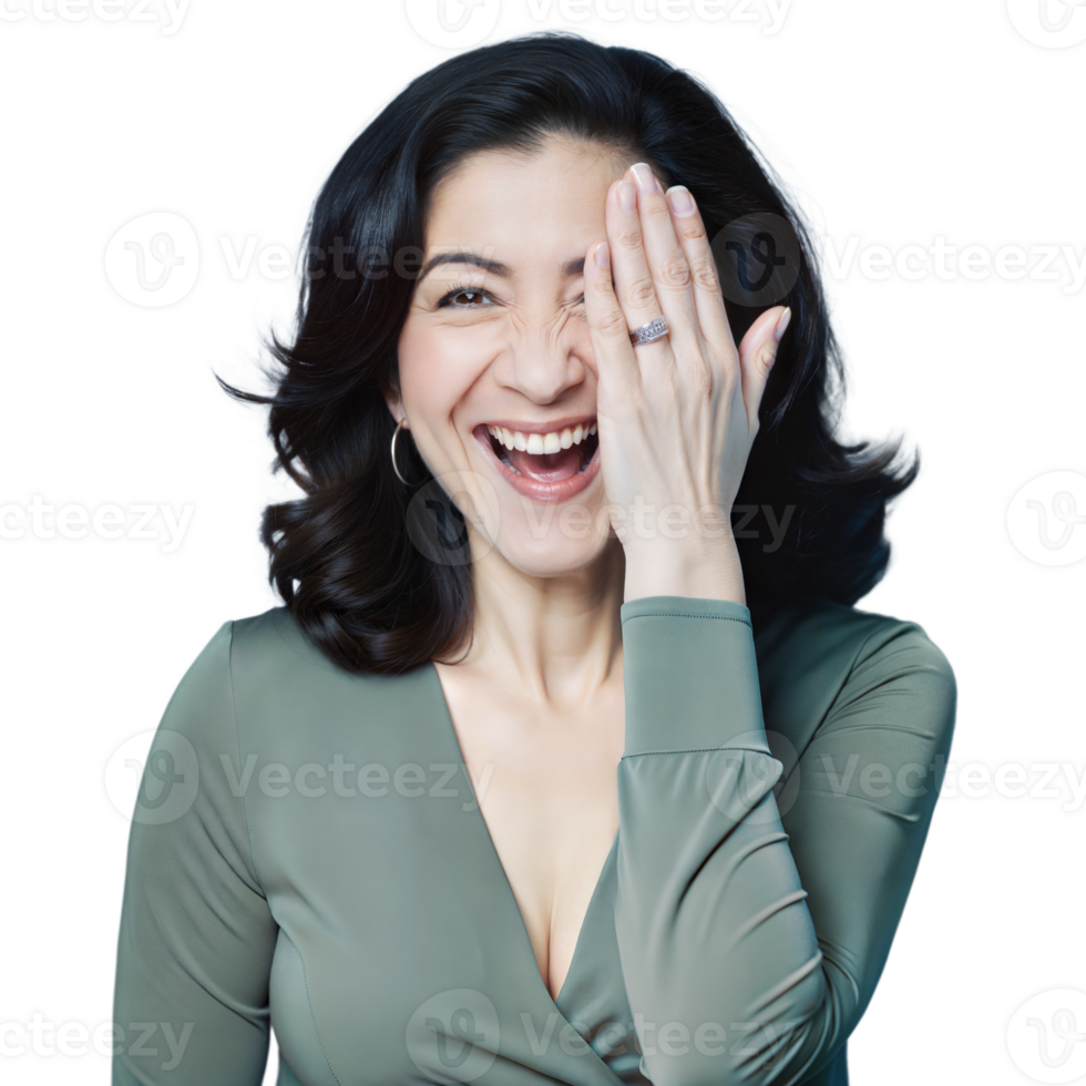 retrato de un mujer cubierta su cara mientras riendo 48059208 PNG retrato de un mujer cubierta su cara mientras riendo 48059208 PNG