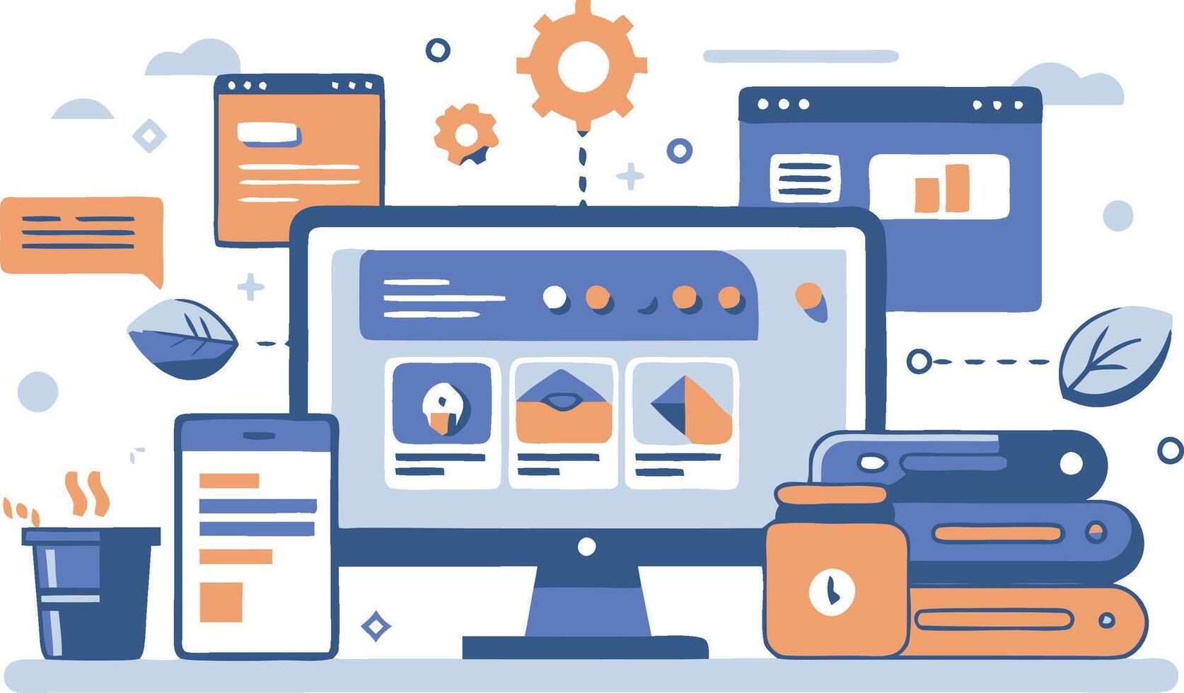 UI UX interface elements and browser windows, web design, software development, or app design ...