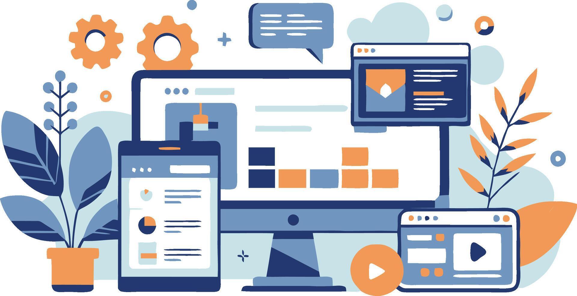 UI UX interface elements and browser windows, web design, software development, or app design ...