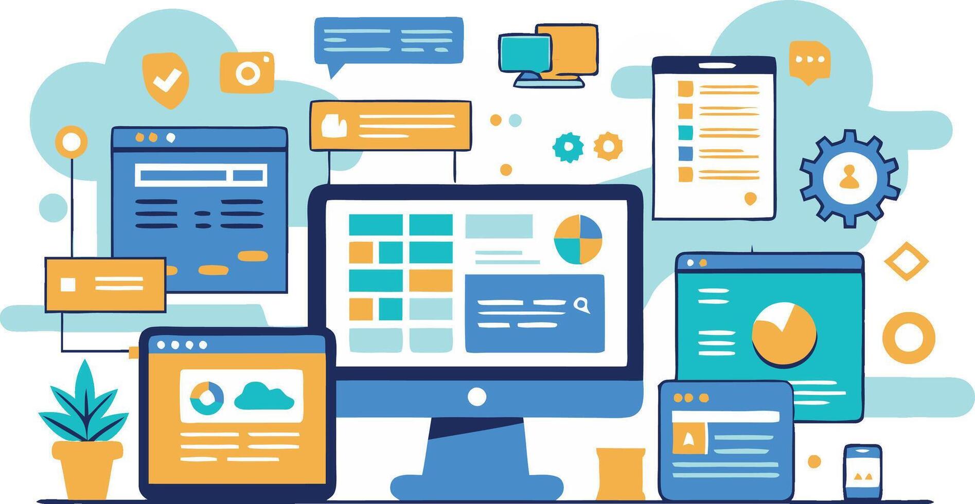 UI UX interface elements and browser windows, web design, software development, or app design ...