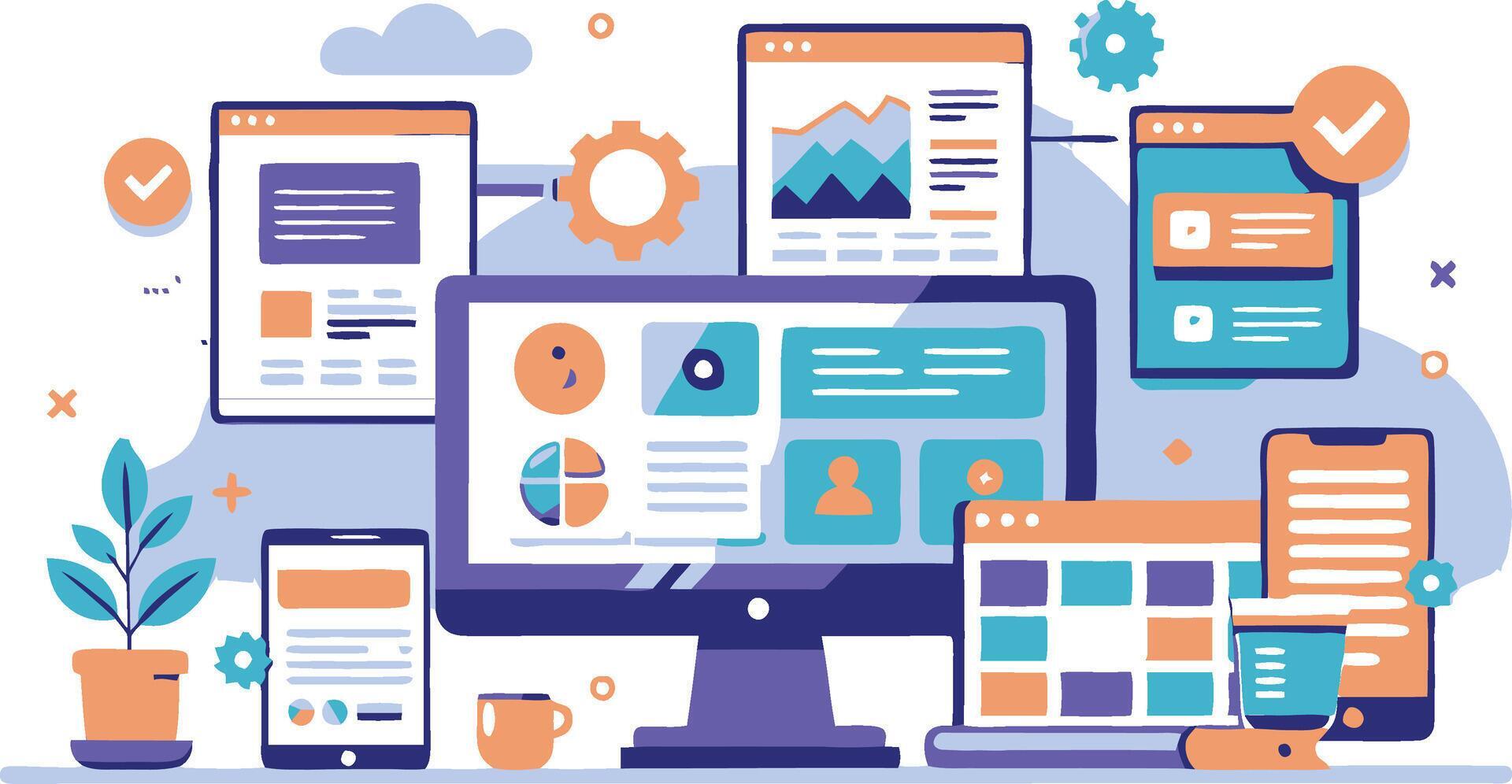 UI UX interface elements and browser windows, web design, software development, or app design ...