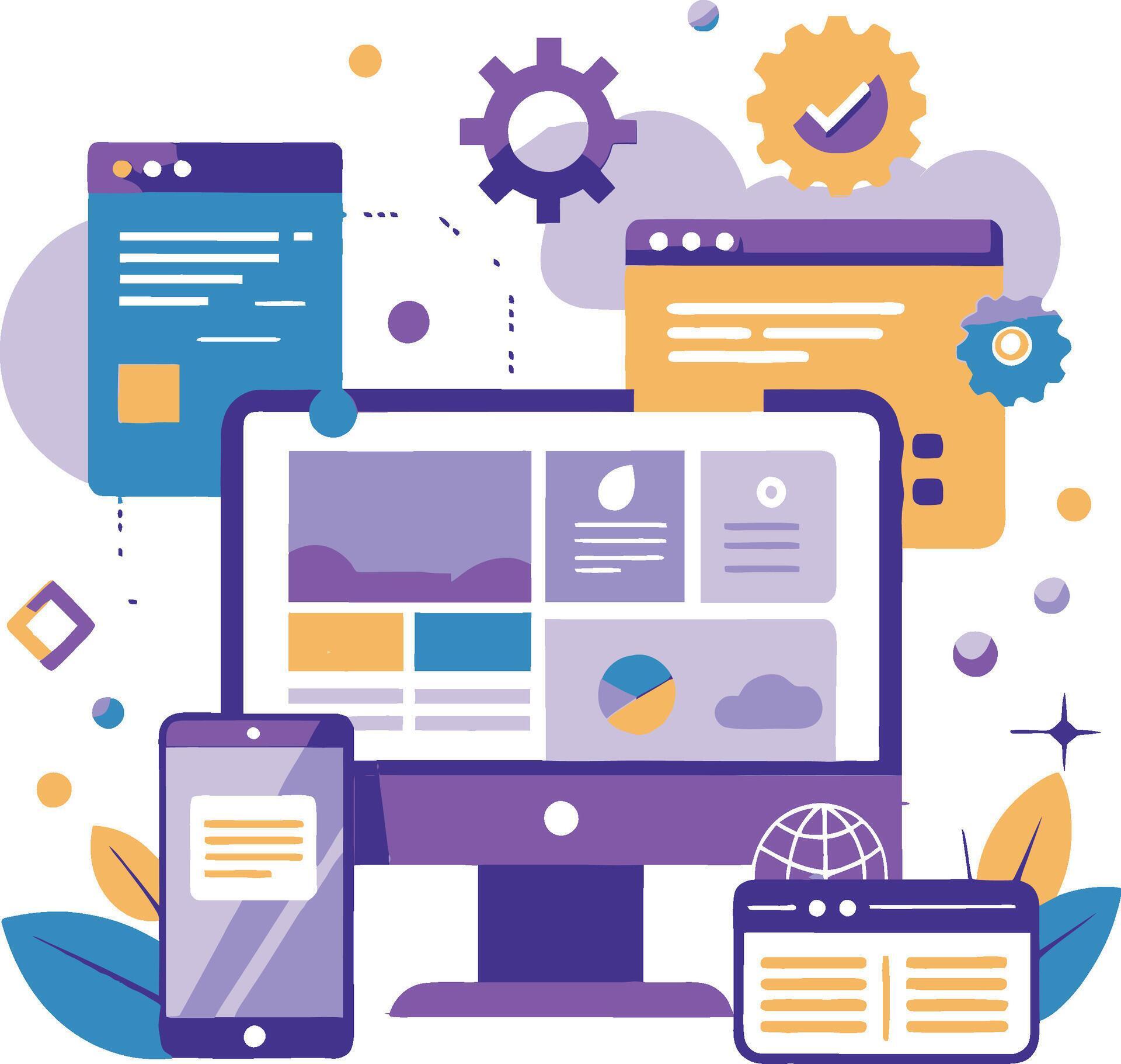 UI UX interface elements and browser windows, web design, software development, or app design ...