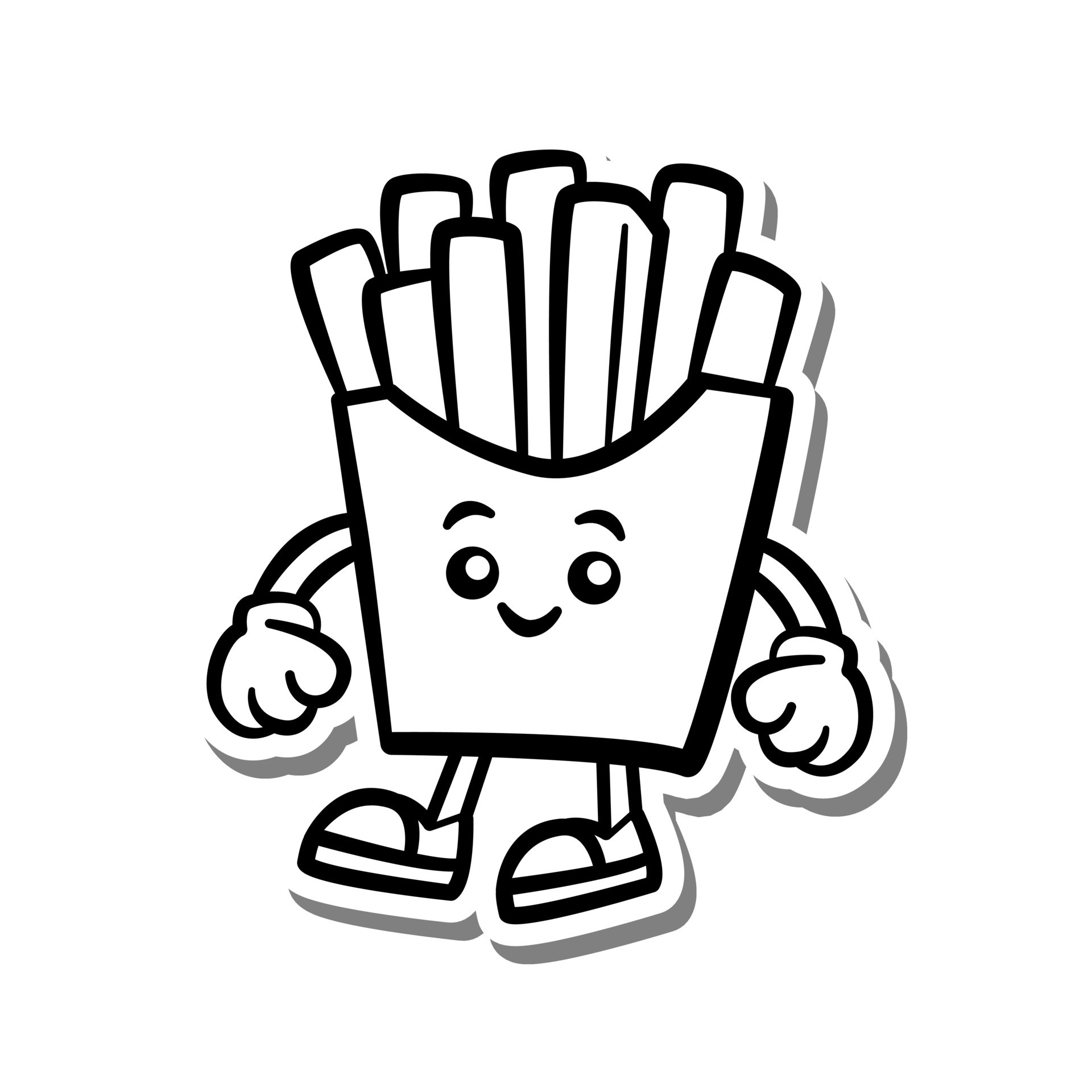 negro línea retro dibujos animados francés papas fritas caminar en ...