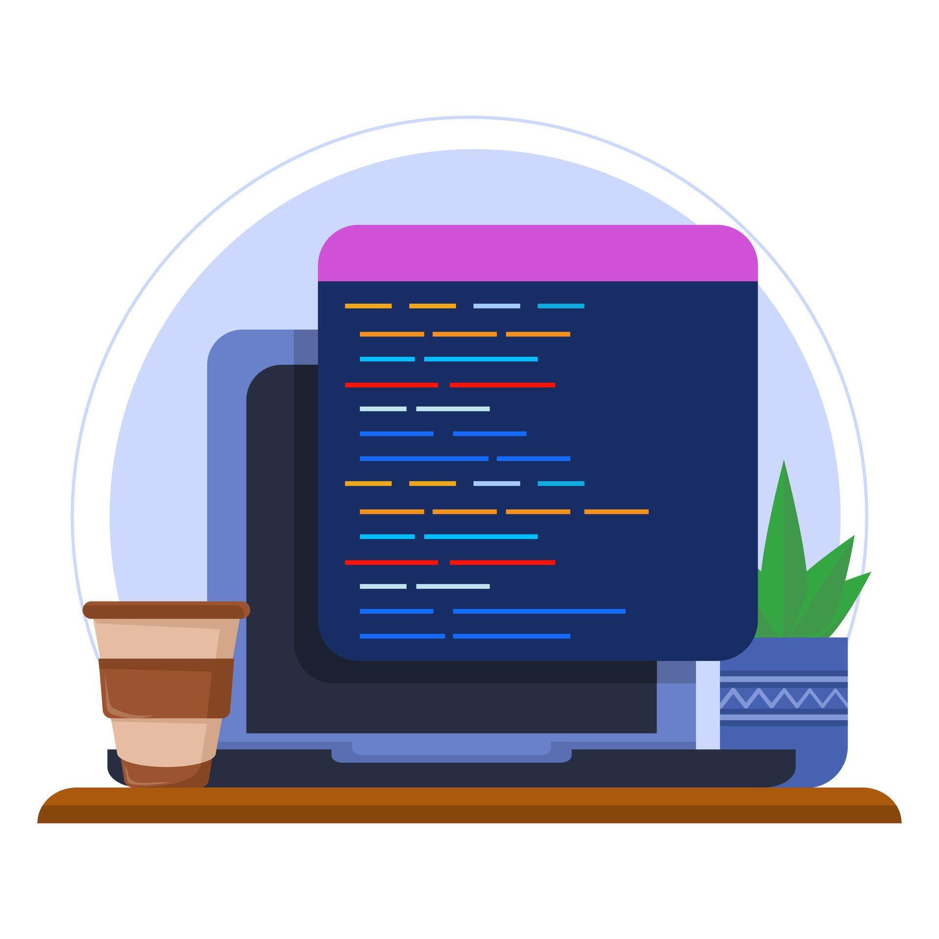 Professional Programmer Workbench Setup Concept with Open Project on ...