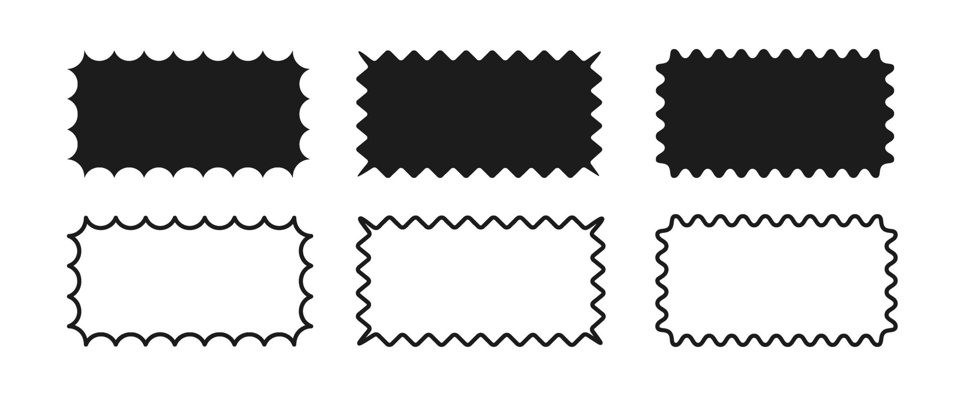 Set Of Rectangular Frames With Wavy Edges Rectangular Linear Shapes With Zigzag Borders
