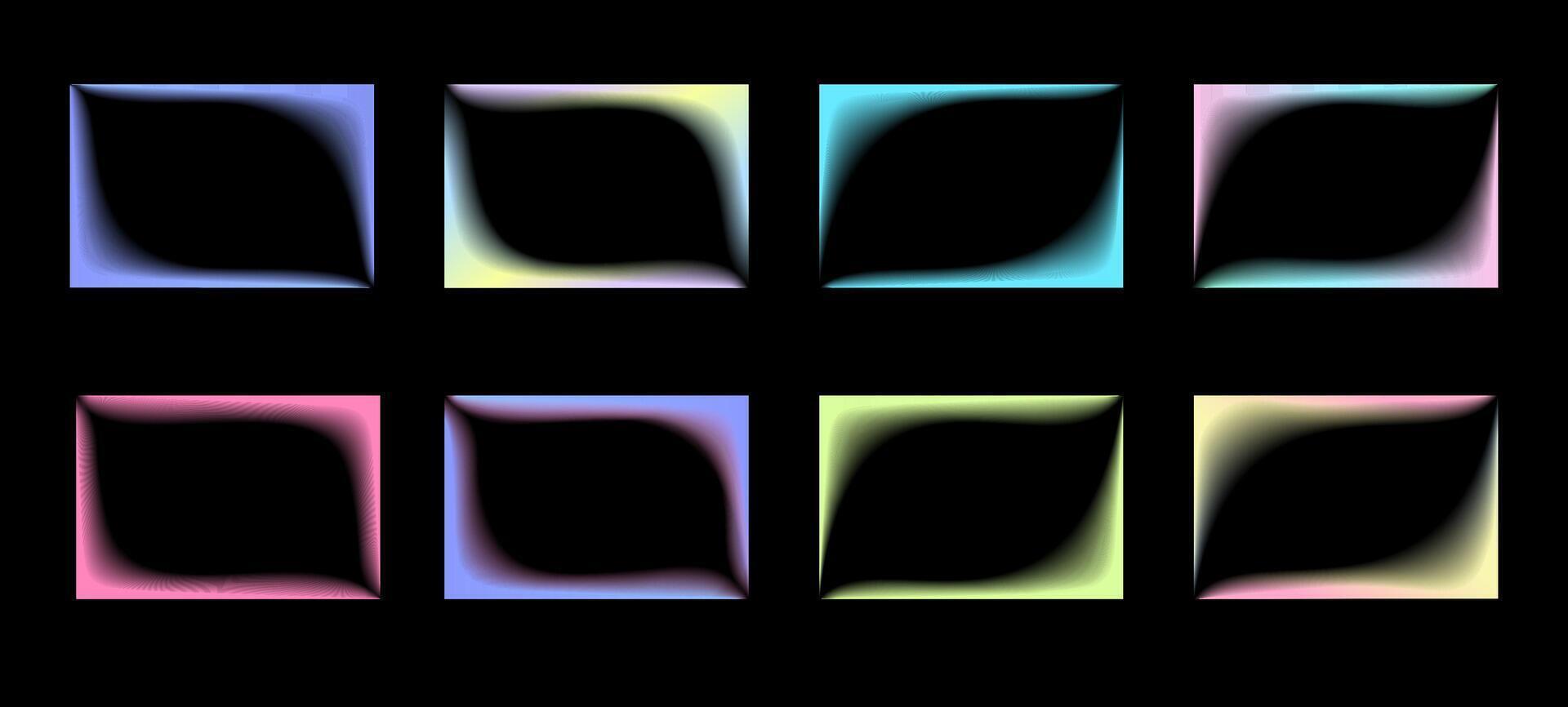 Collection of transparent rectangular gradient frames with wavy inner borders. Set of retro ...