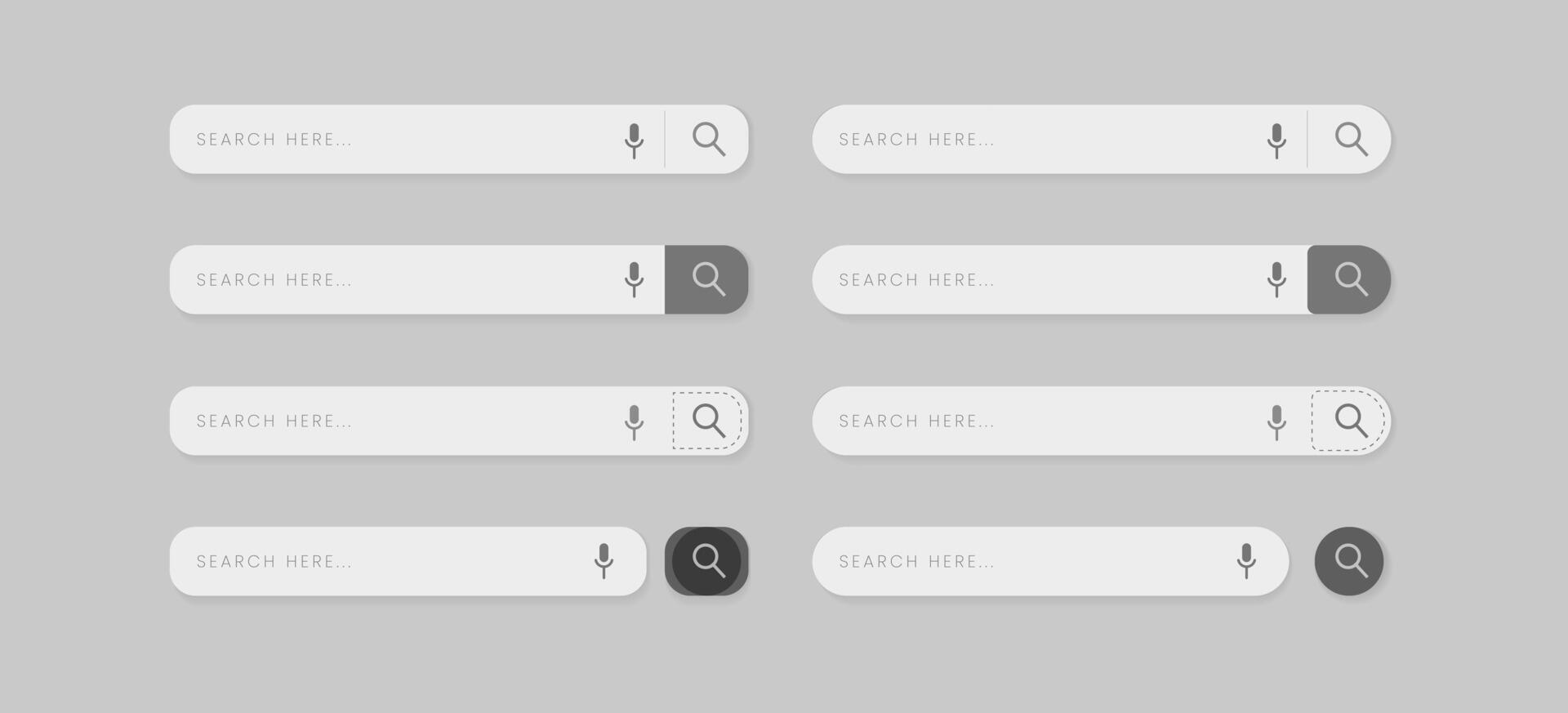 Set of search address and navigation bars with obtuse and rounded ...
