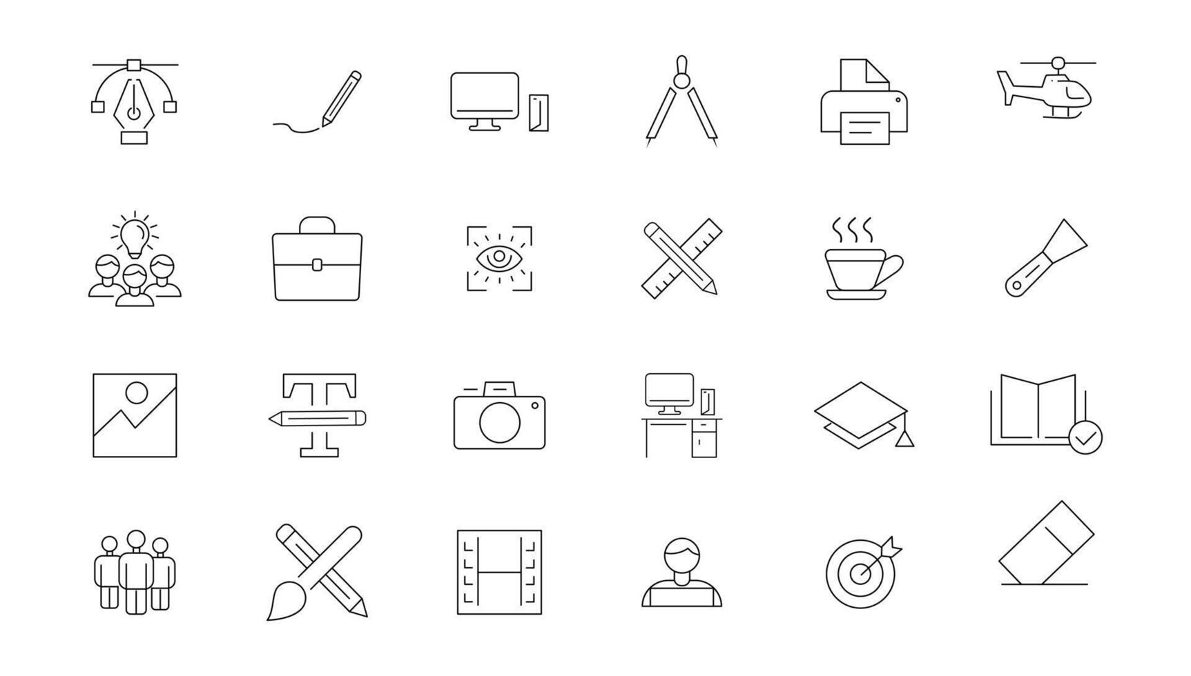 Set of thin line icons of graphic design. Simple linear icons in a ...
