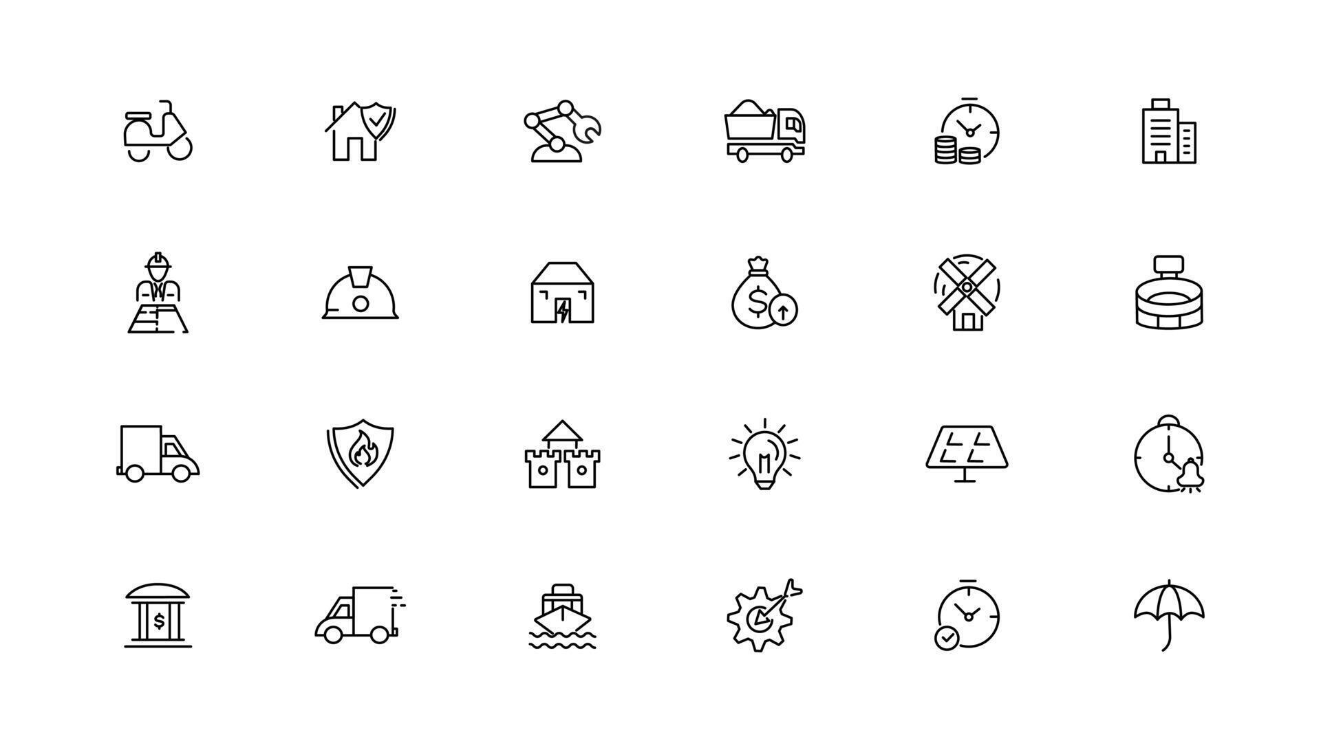 Industrial and transport linear icons collection.Set of thin line web icon set, simple outline ...