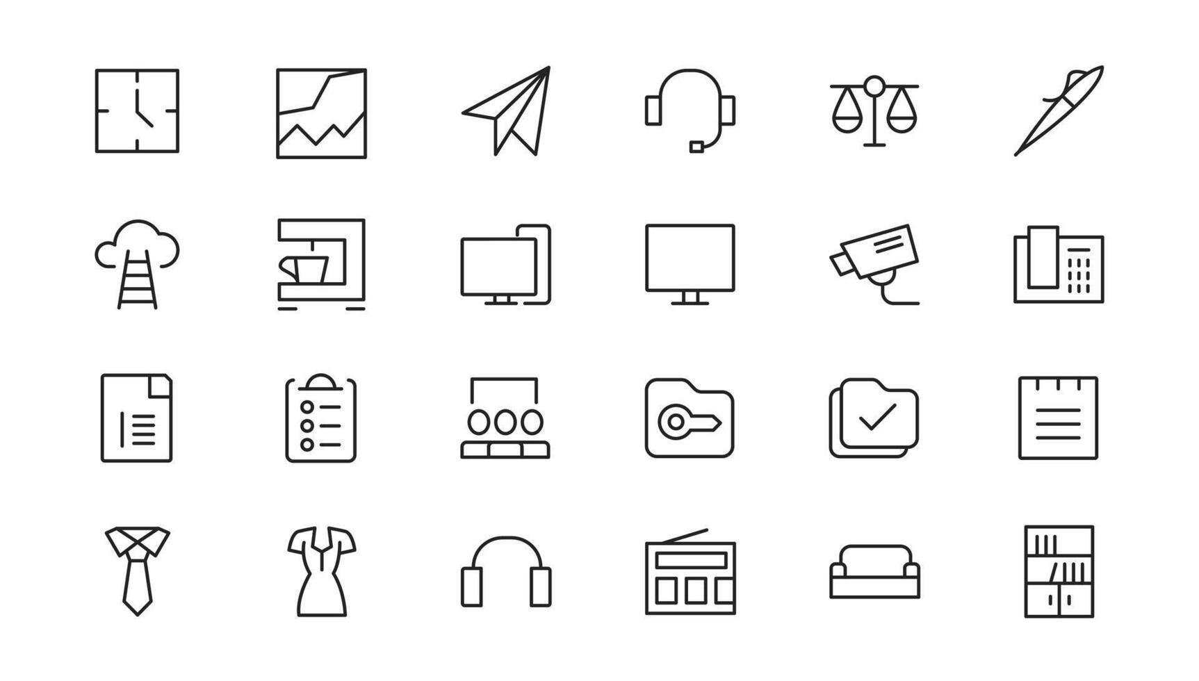 Office workspace elements - thin line web icon set. Outline icons collection. Simple ...