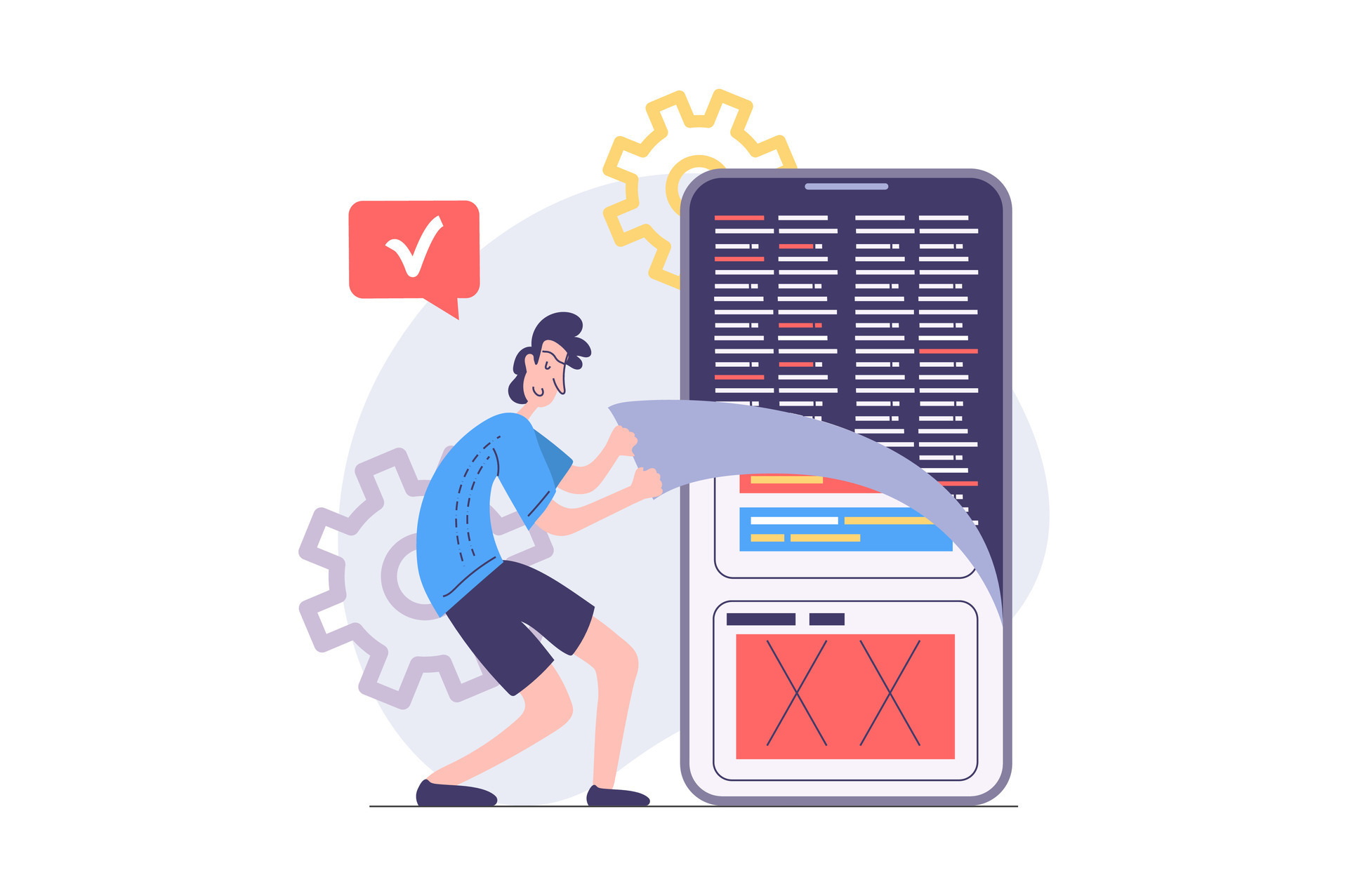 App development concept in modern flat design for web. Man designer ...
