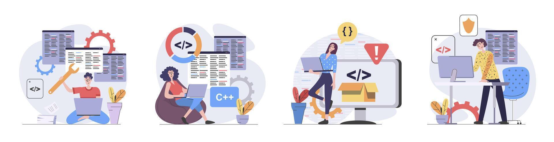 Development And Programming Concept With People Scenes Set In Flat Web Design Collection Of