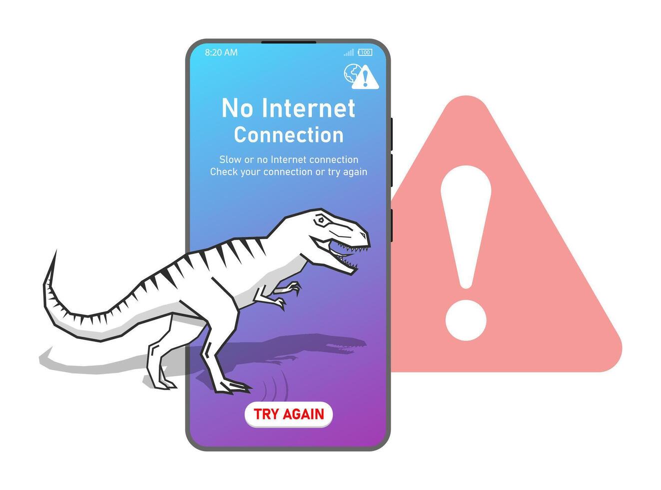 No Internet Connection On Smartphone Concept Illustration Dinosaur Offline 48078219 Vector Art