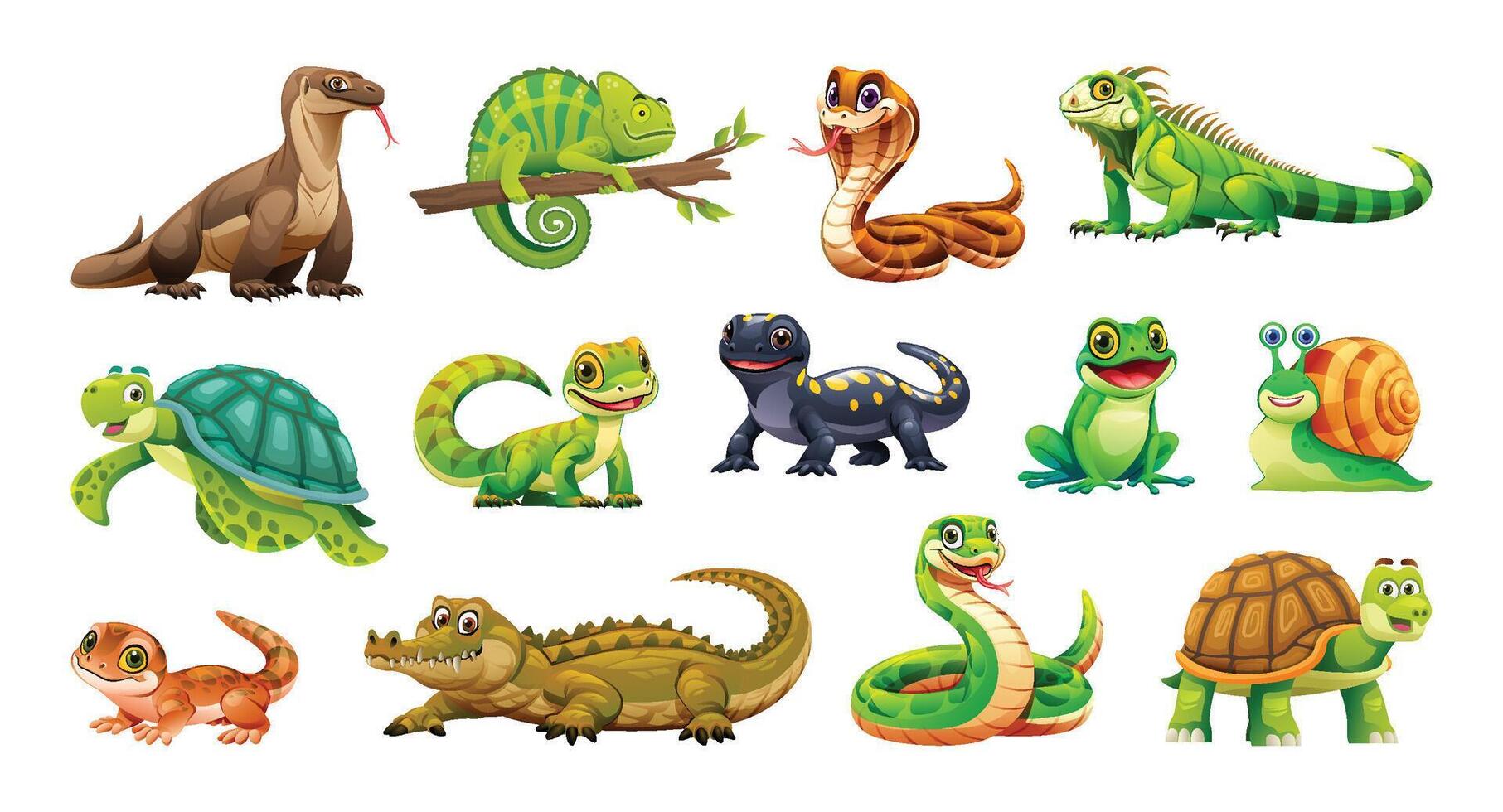 conjunto de reptiles y anfibios incluso iguana, camaleón, y serpiente ... conjunto de reptiles y anfibios incluso iguana, camaleón, y serpiente ...